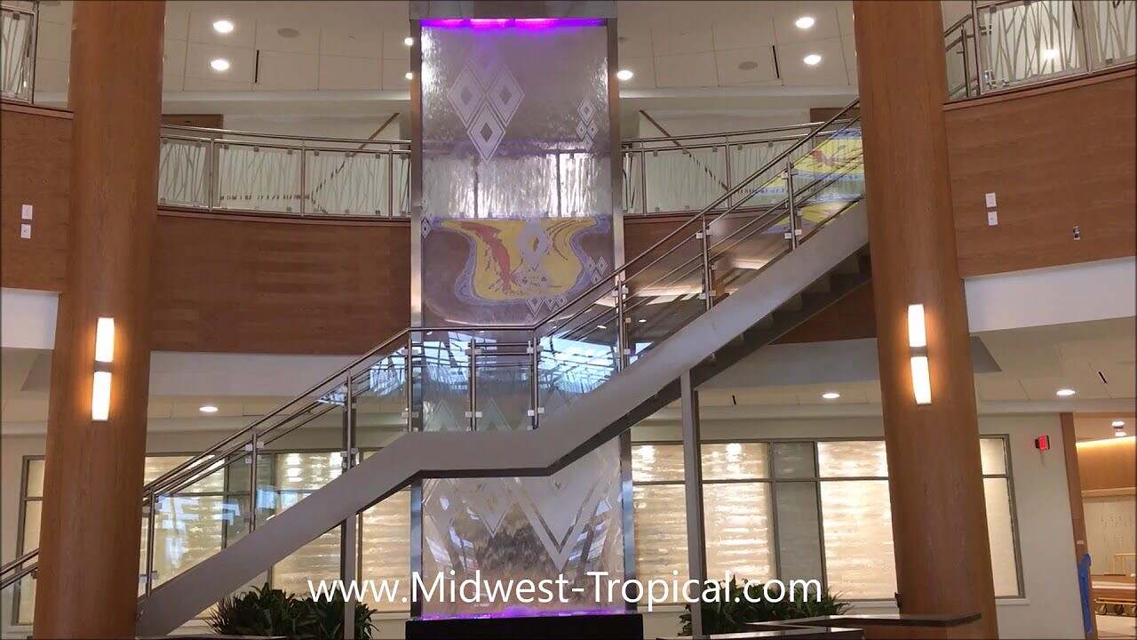 Video Lobby Water Wall Waterfall-Custom Water Feature With Etched Logo ...