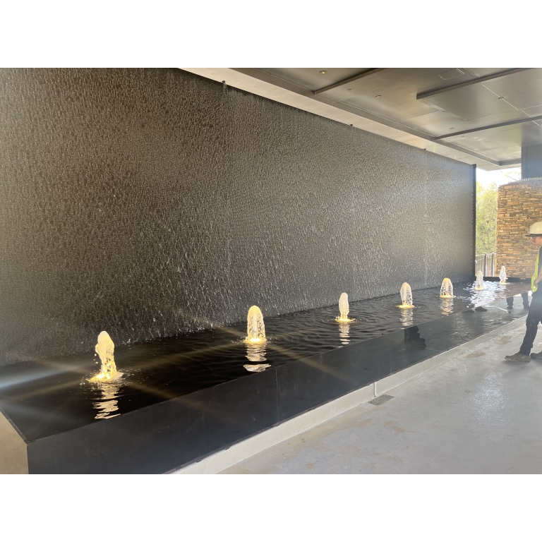 Black Scored Acrylic Water Wall With Reflection Pool And Bubbler Jets ...
