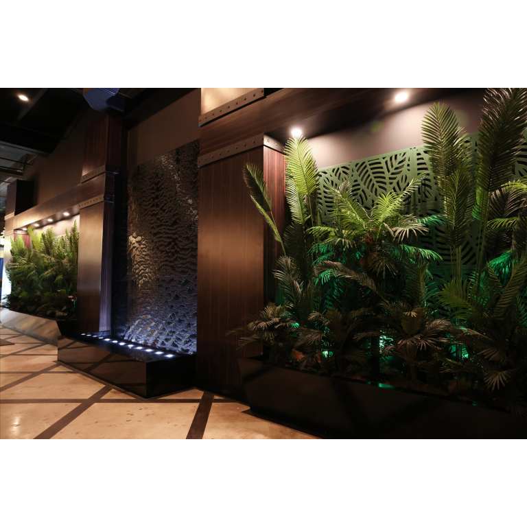 Black Scored Water Wall With Reflection Pool At Amped Fitness In West ...